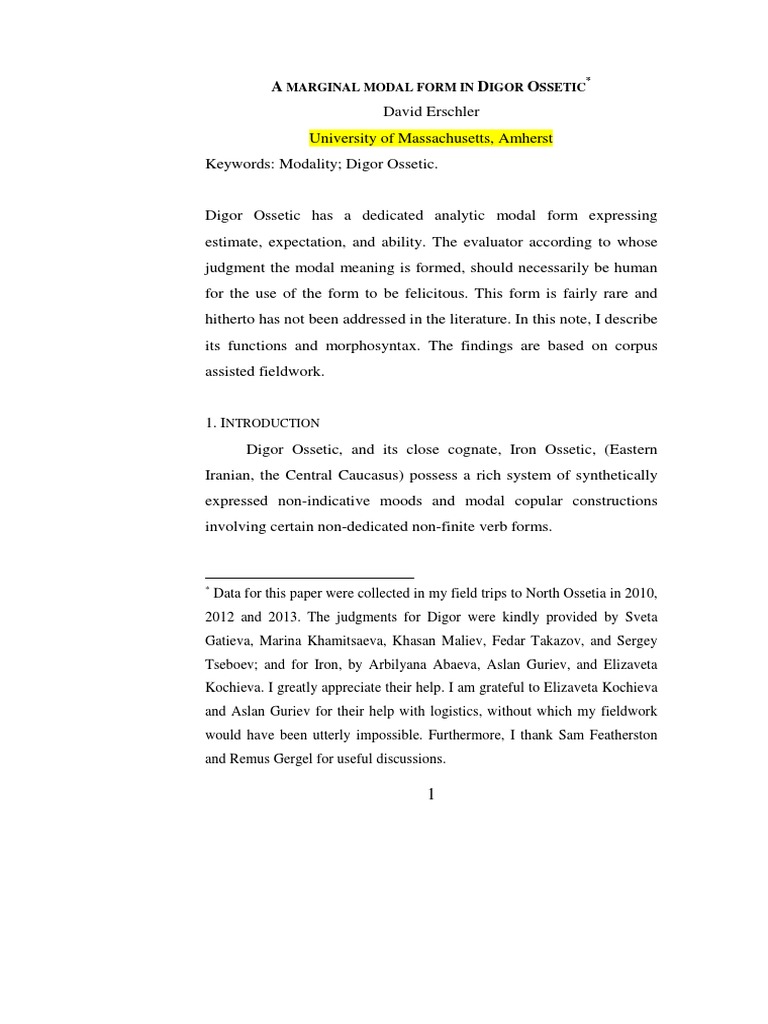 A Marginal Modal Form in Digor Ossetic | PDF | Verb | Language Mechanics