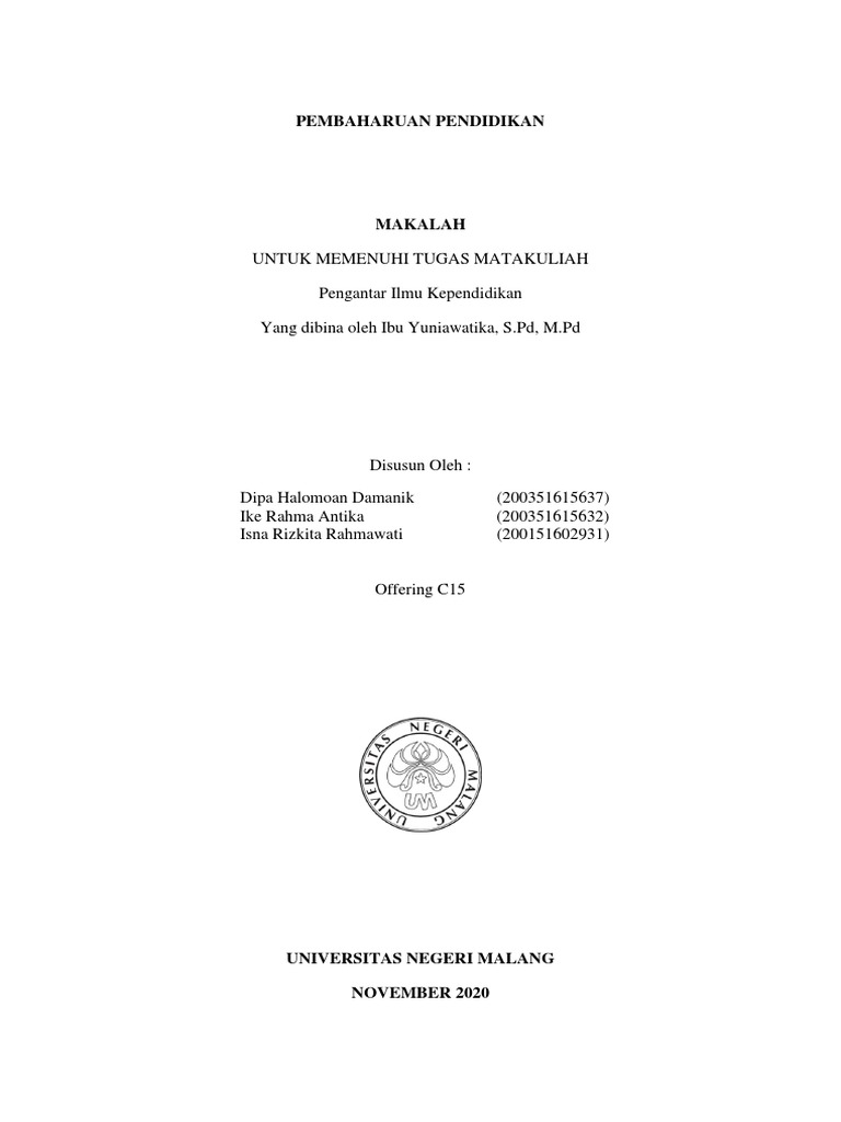 Makalah Pembaharuan Pendidikan Kelompok 10 | PDF | Karier & Perkembangan | Ilmu Sosial