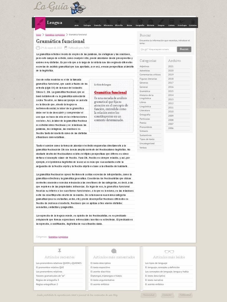 Gramática Funcional - La Guía de Lengua | PDF | Predicado (Gramática ...