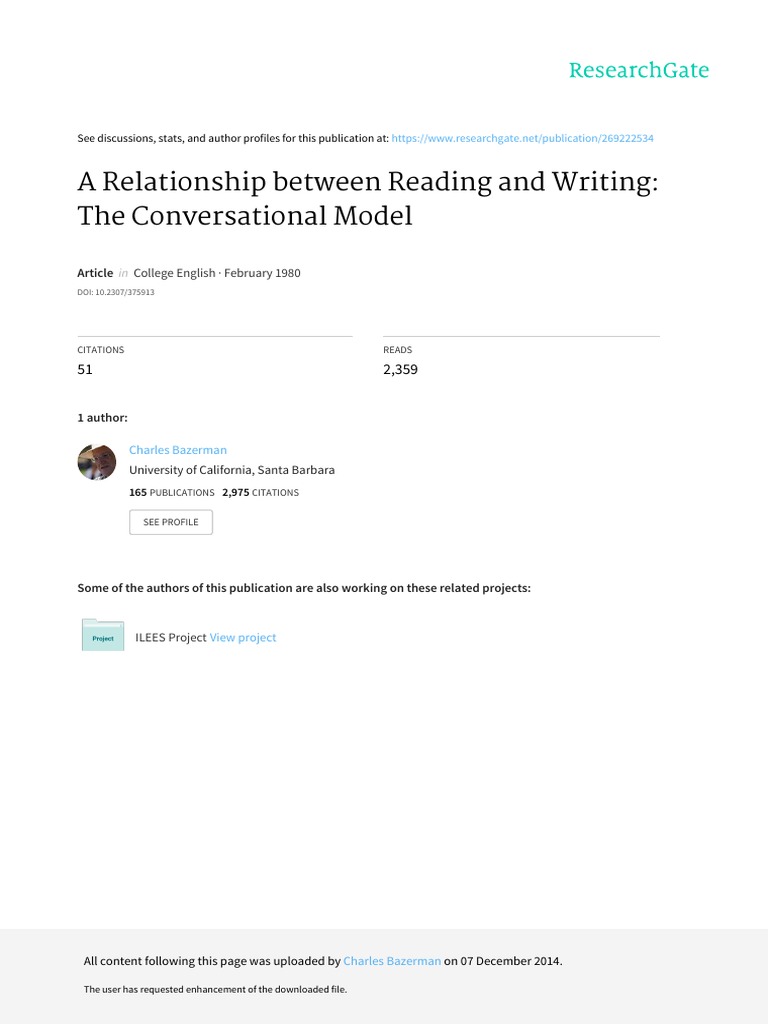 Relationship Between Reading & Writing - Conversational Model | PDF ...