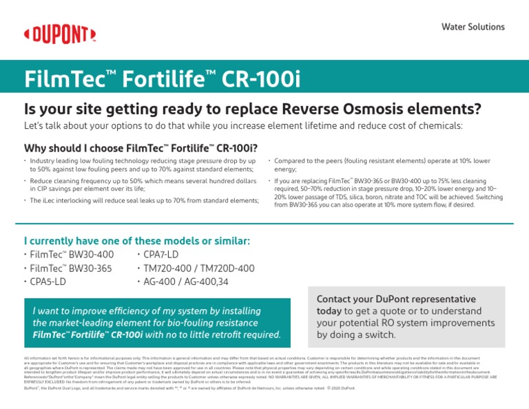 Filmtec Fortilife Cr-100I: Is Your Site Getting Ready To Replace Reverse Osmosis Elements? | PDF ...