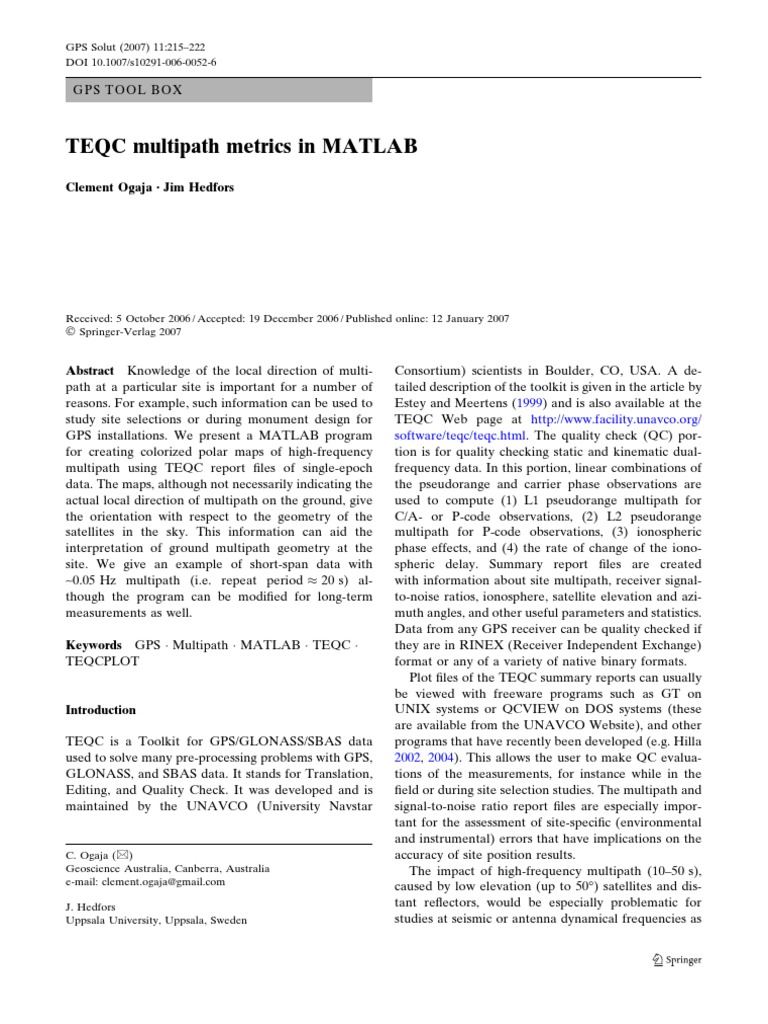 TEQC Multipath Metrics in MATLAB: 1999 Software/teqc/teqc - HTML | PDF ...