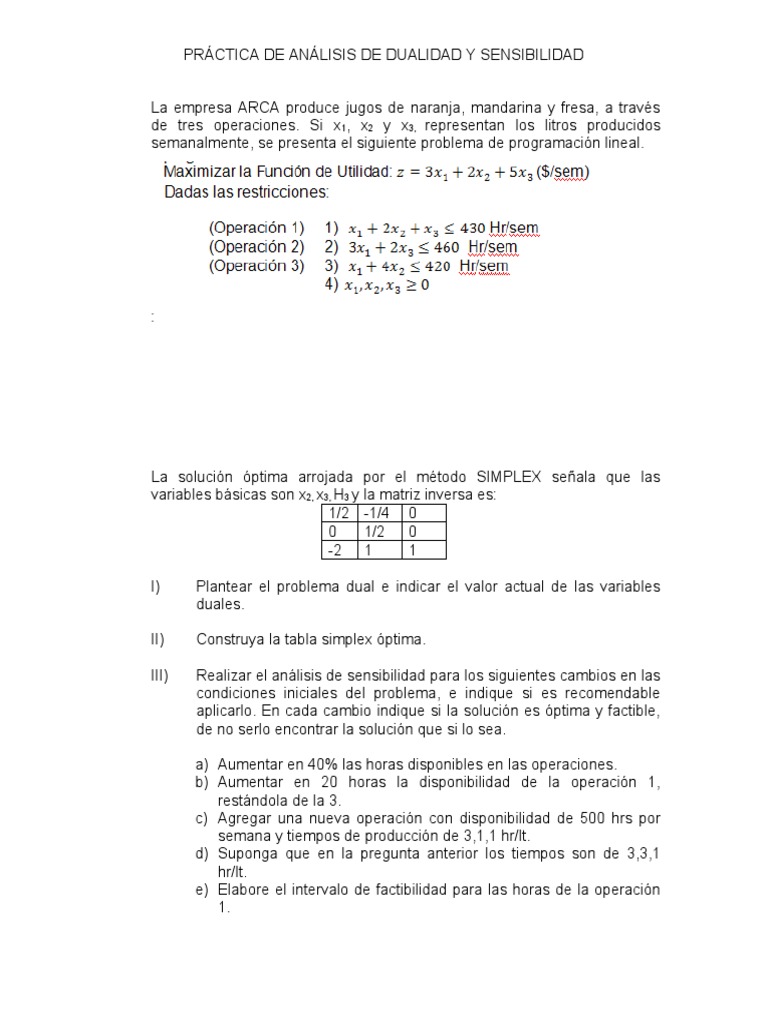 Practica de Analisis de Dualidad y Sensibilidad | PDF | Métodos y materiales de enseñanza ...