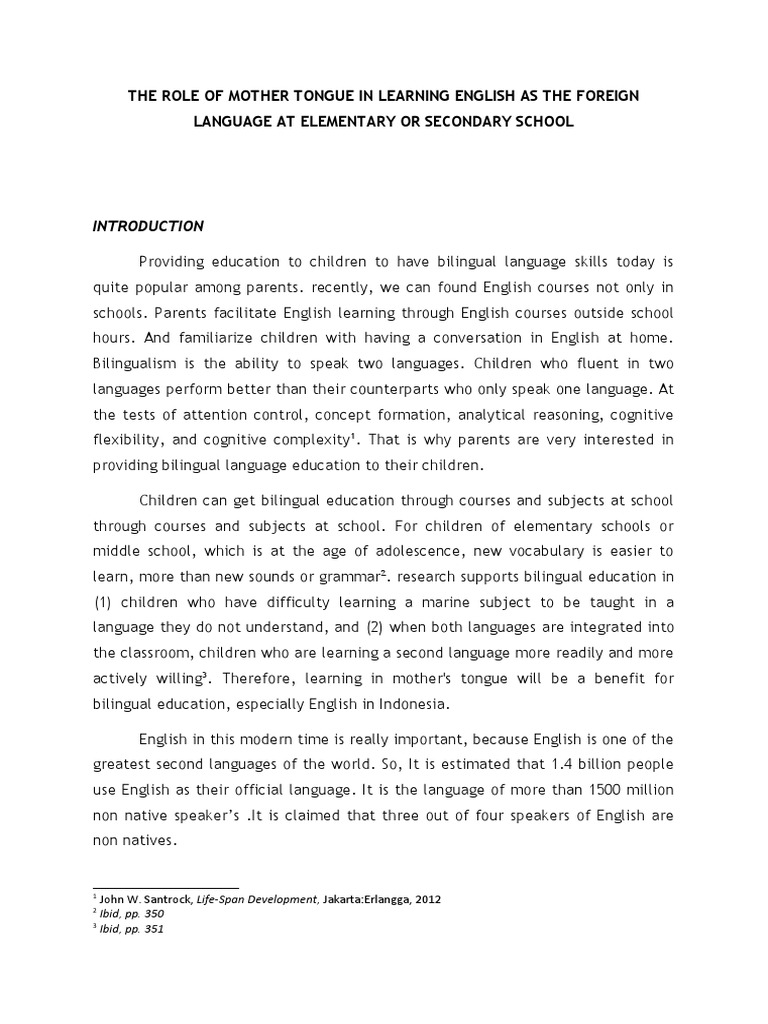 The Role of Mother Tongue in Learning English As The Foreign Language ...