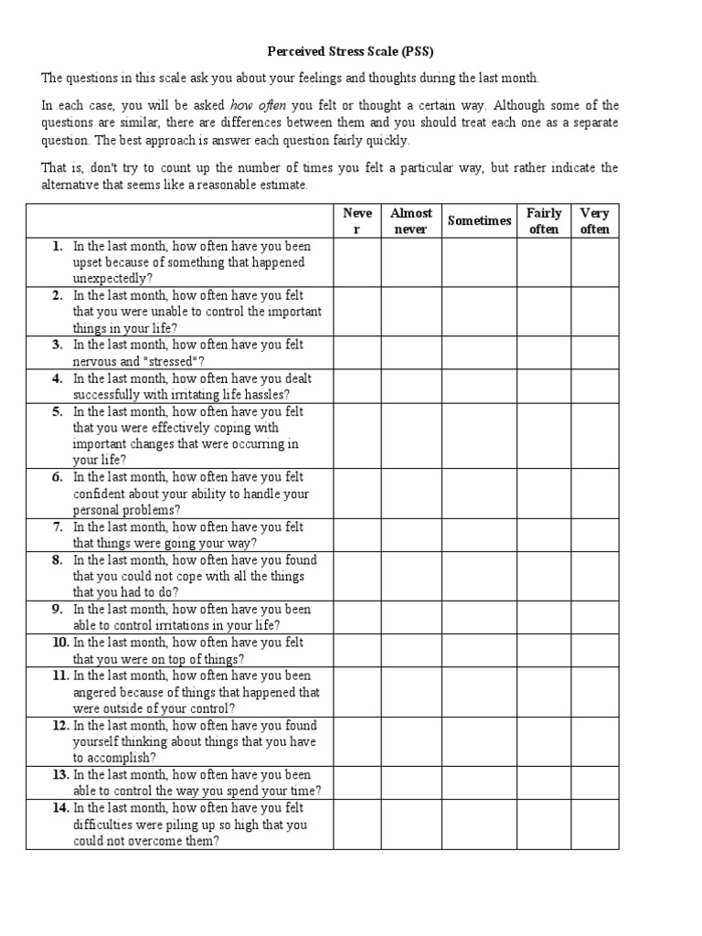 Perceived Stress Scale | PDF | Clinical Psychology | Metaphysics Of Mind