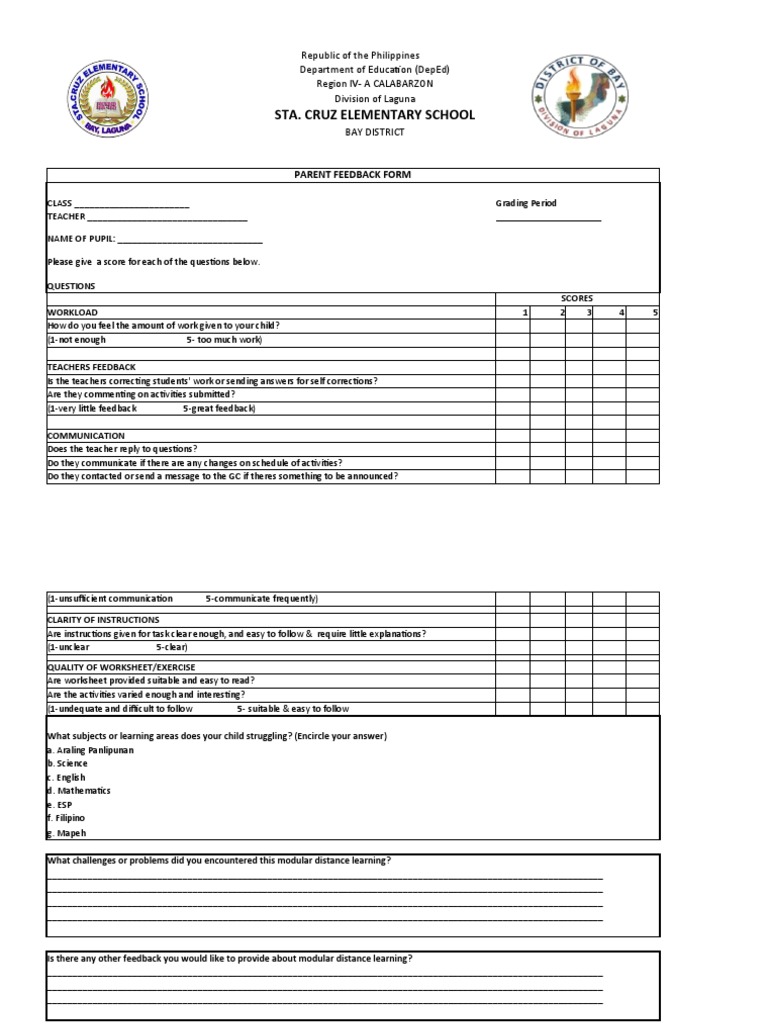 Parent Feedback Form | PDF | Teachers | Human Nature