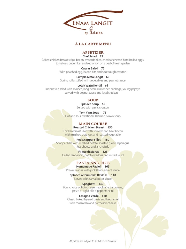 Enam Langit Ala Carte & Beverage Menu | PDF | Indonesian Cuisine | Soft ...