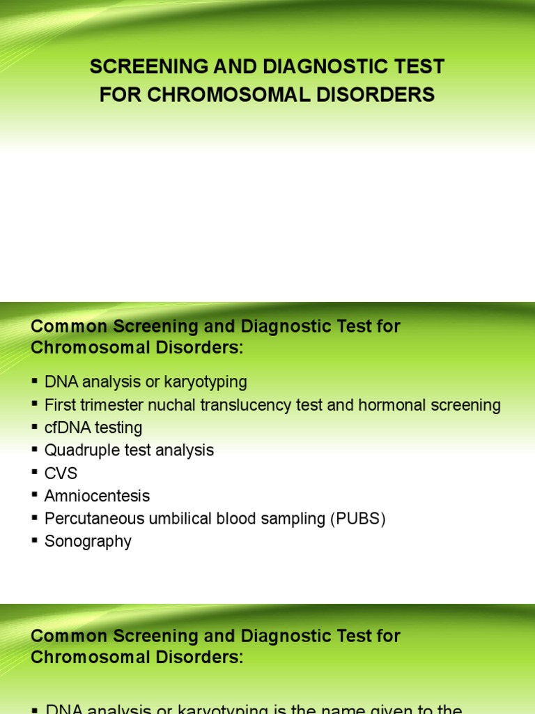 Chromosomal Disorder Screening Tests | PDF | Fetus | Obstetrics