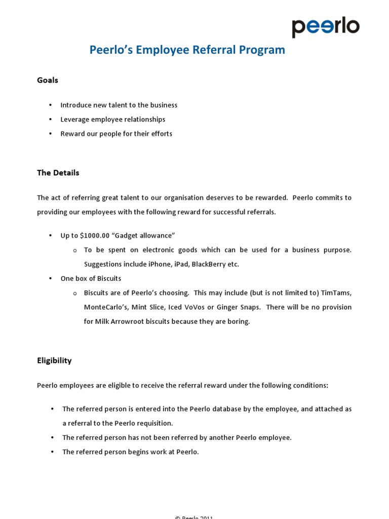 Peerlo - Employee Referral Program Policy | PDF | Economies | Business