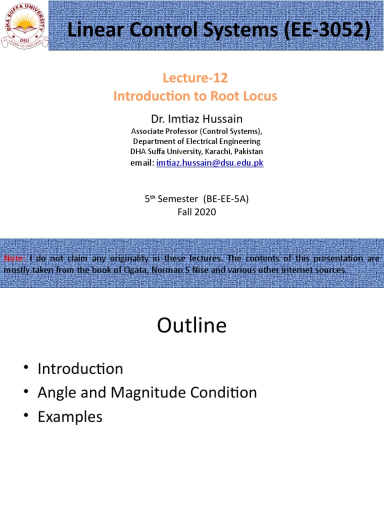 Linear Control Systems (EE-3052) : Lecture-12 Introduction To Root Locus | PDF | Mathematical ...