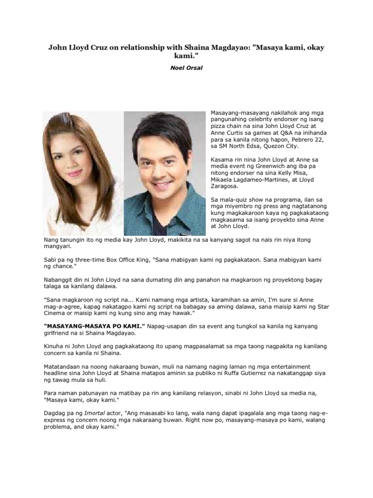 John Lloyd Cruz On Relationship With Shaina Magdayao | PDF