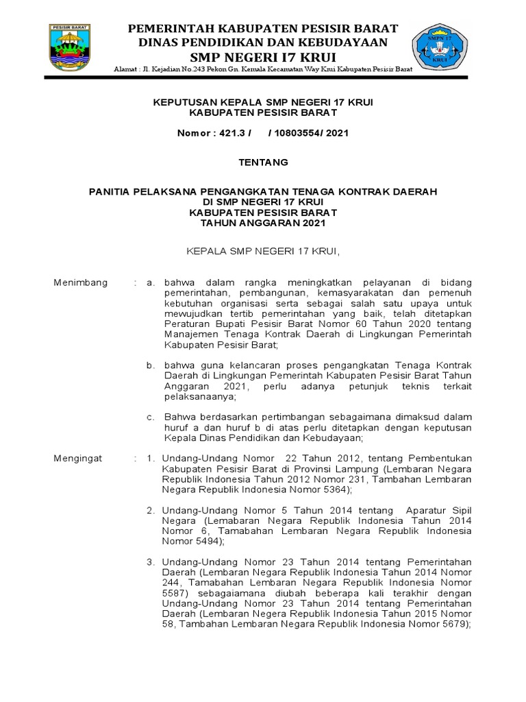 SK Kepala Dinas Petunjuk Teknis TKD Tahun Anggaran 2021 | PDF