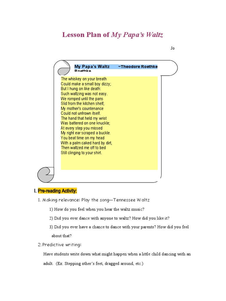 Lesson Plan: Exploring My Papa's Waltz | PDF