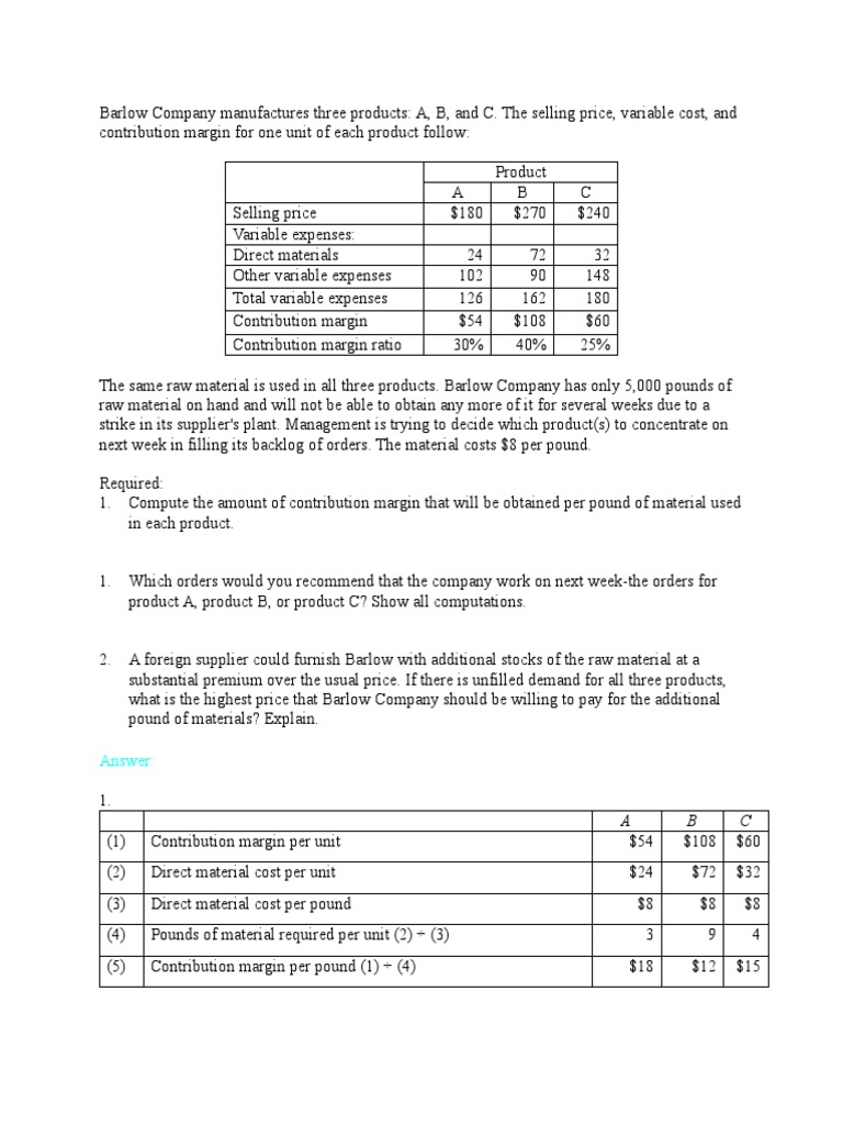 Answer | PDF | Prices | Cost