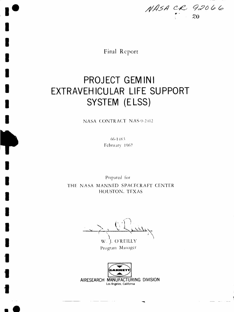 Project Gemini - Extravehicular Life Support System ELSS Final Report ...