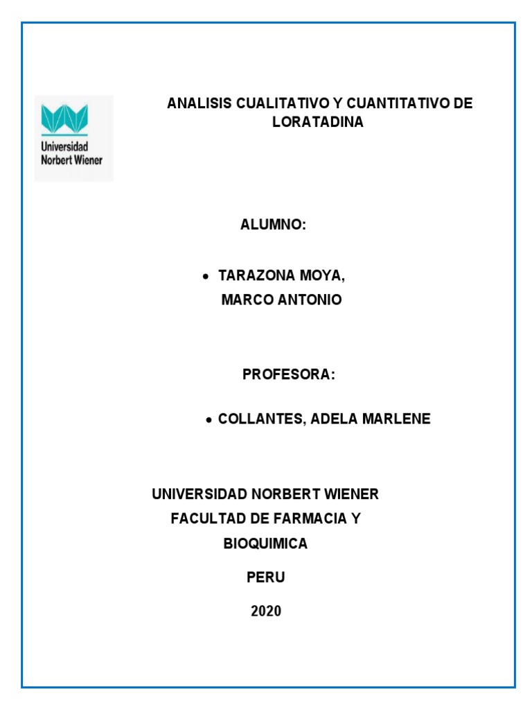 Analisis Cualitativo y Cuantitativo de Loratadina 3 | PDF | Sustancias químicas | Química