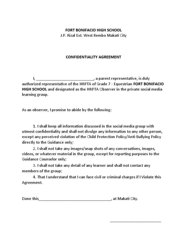 Fort Bonifacio High School Agreement | PDF