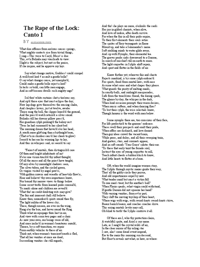 The Rape of The Lock: Canto 1: Alexander Pope | PDF | Young Adult