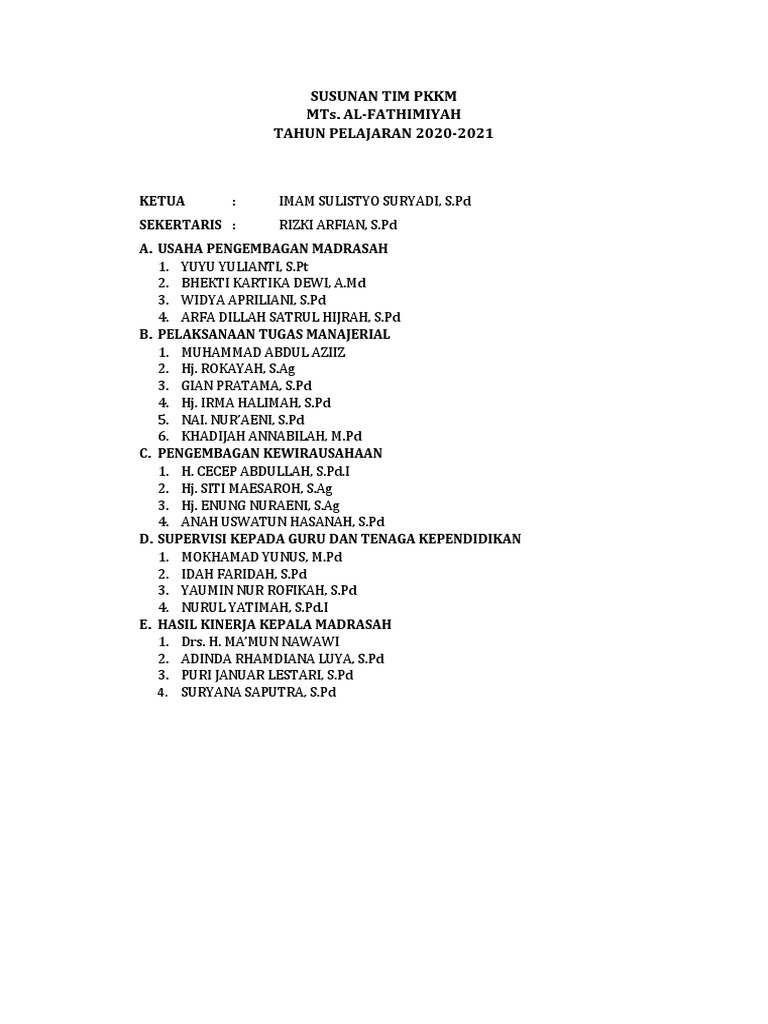 Susunan Tim PKKM | PDF
