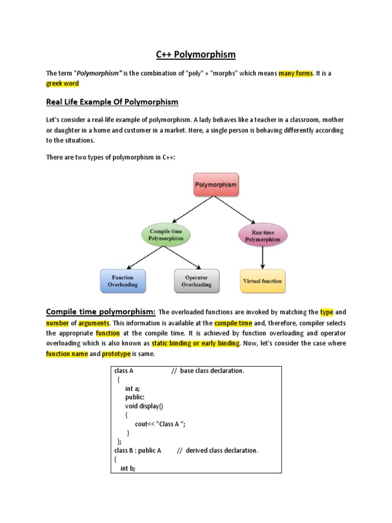 C++ Polymorphism: Real Life Example of Polymorphism | Download Free PDF | C++ | Method (Computer ...