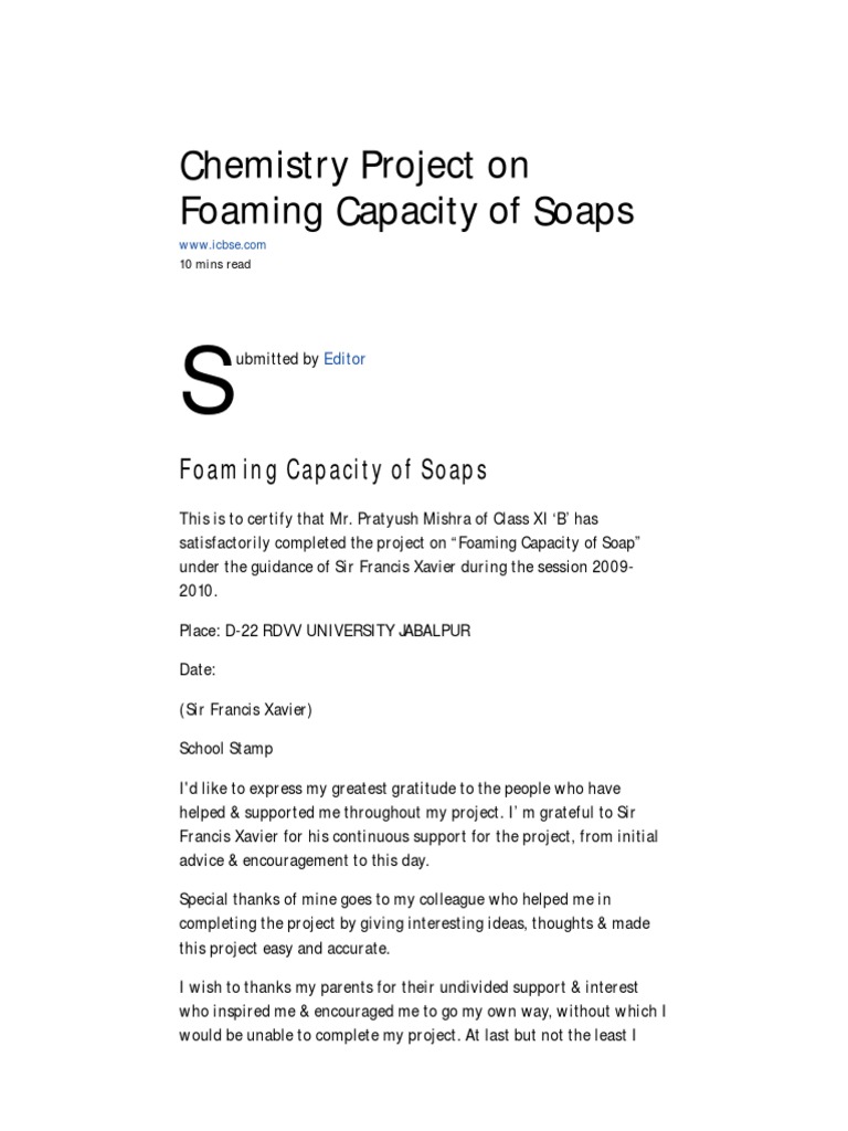 Chemistry Project On Foaming Capacity of Soaps2 | PDF | Sodium Carbonate | Calcium