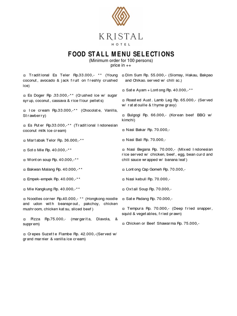 Food Stall Menu Selections | PDF | Indonesian Cuisine | Prepared Foods