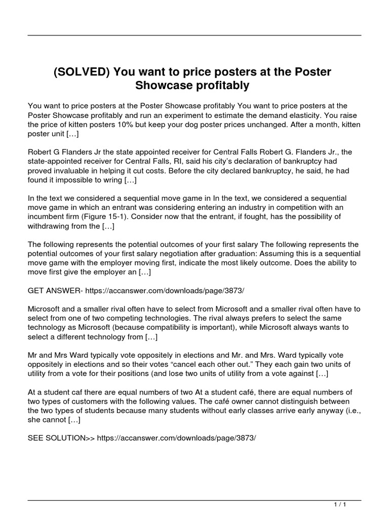 Solved You Want To Price Posters at The Poster Showcase Profitably ...