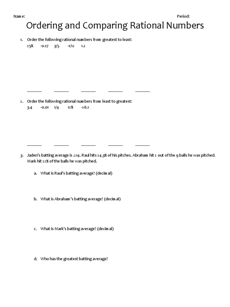 Ordering and Comparing Rational Numbers | PDF