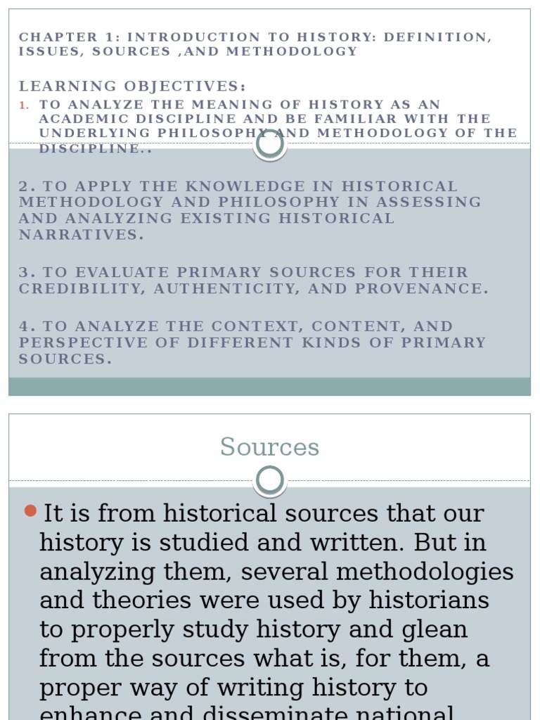 Chapter 1: Introduction To History: Definition, Issues, Sources, and Methodology | PDF | Primary ...