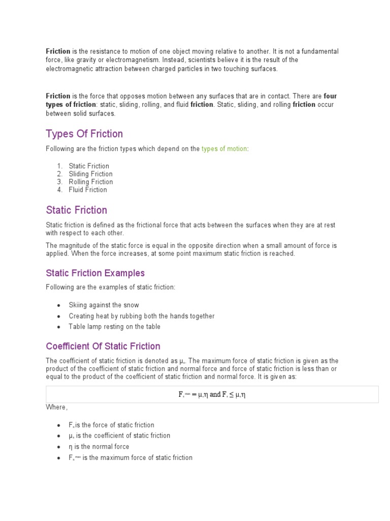 An In-Depth Exploration of Friction: Its Types, Causes, Properties and ...