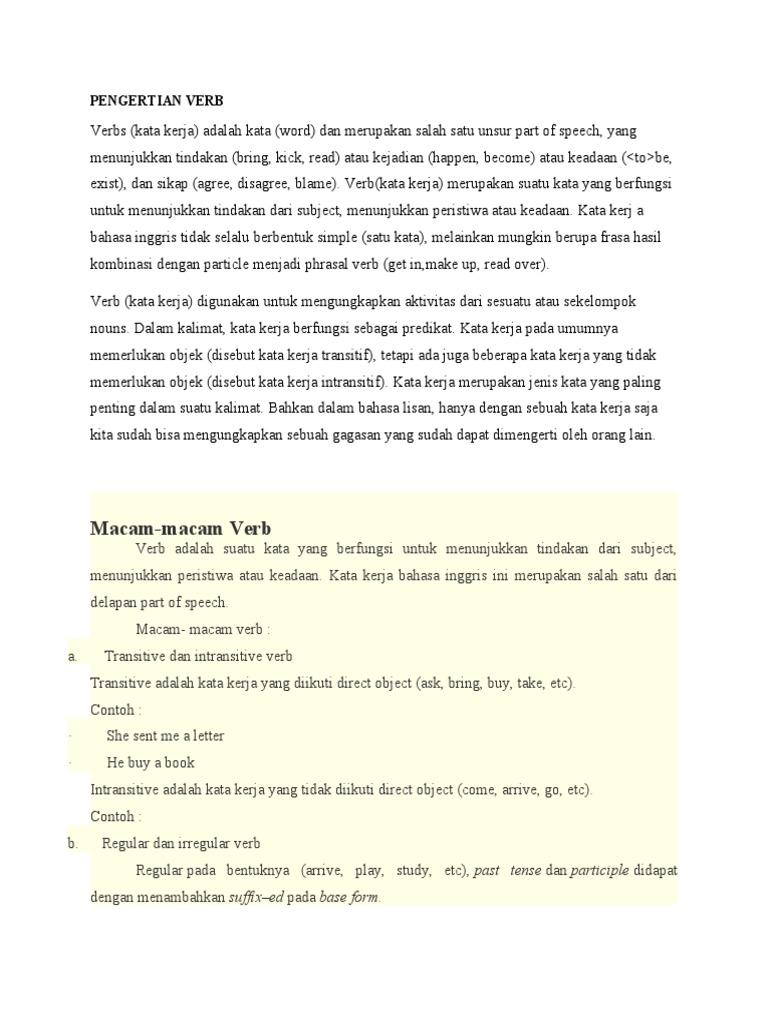 Pengertian Verb Kelompok 1 B Inggris | PDF