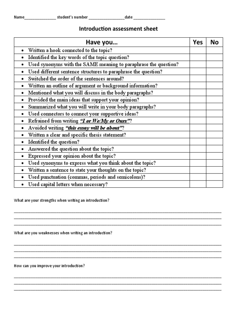 Writing Assessment Sheets | PDF | Question | Paragraph