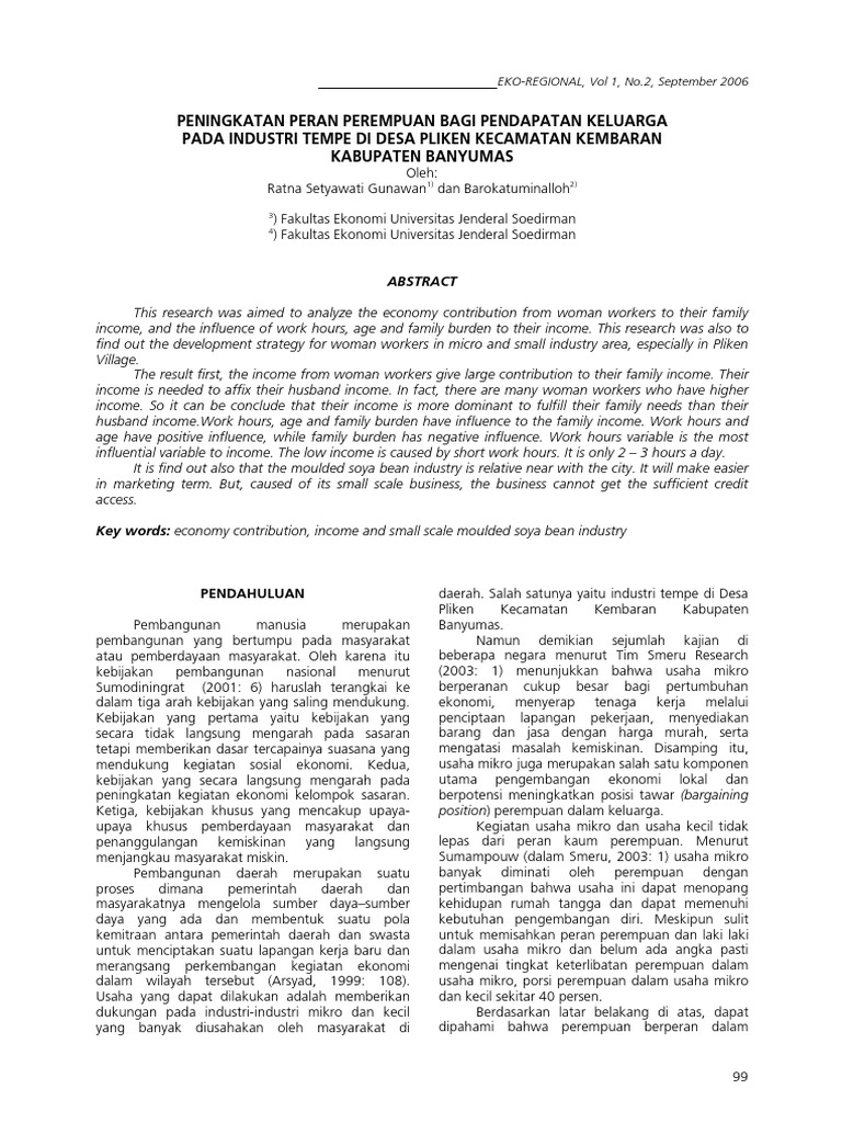 Peningkatan Peran Perempuan Bagi Pendapa 42205ccb | PDF | Ekonomi ...