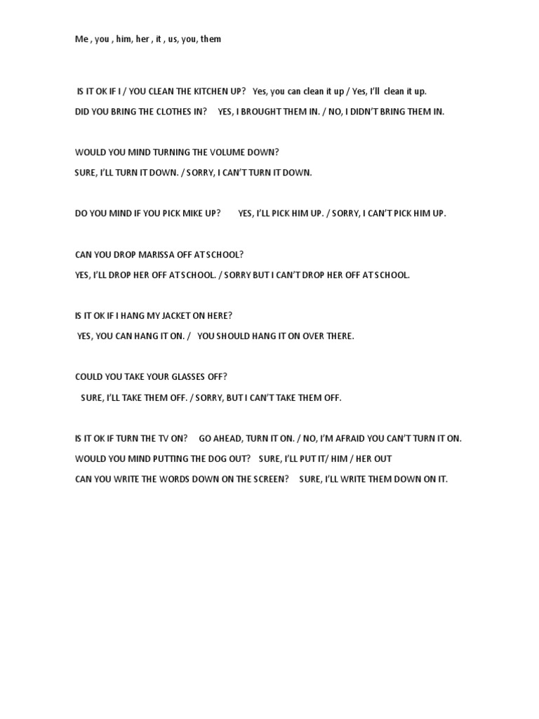 Object Pronouns and Phrasal Verbs | PDF | Wellness