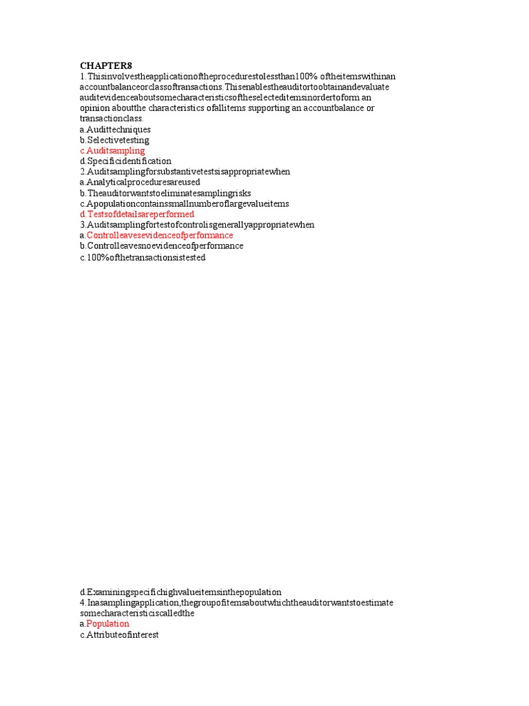 Chapter 8: Audit Sampling Theory Multiple Choice Questions ...