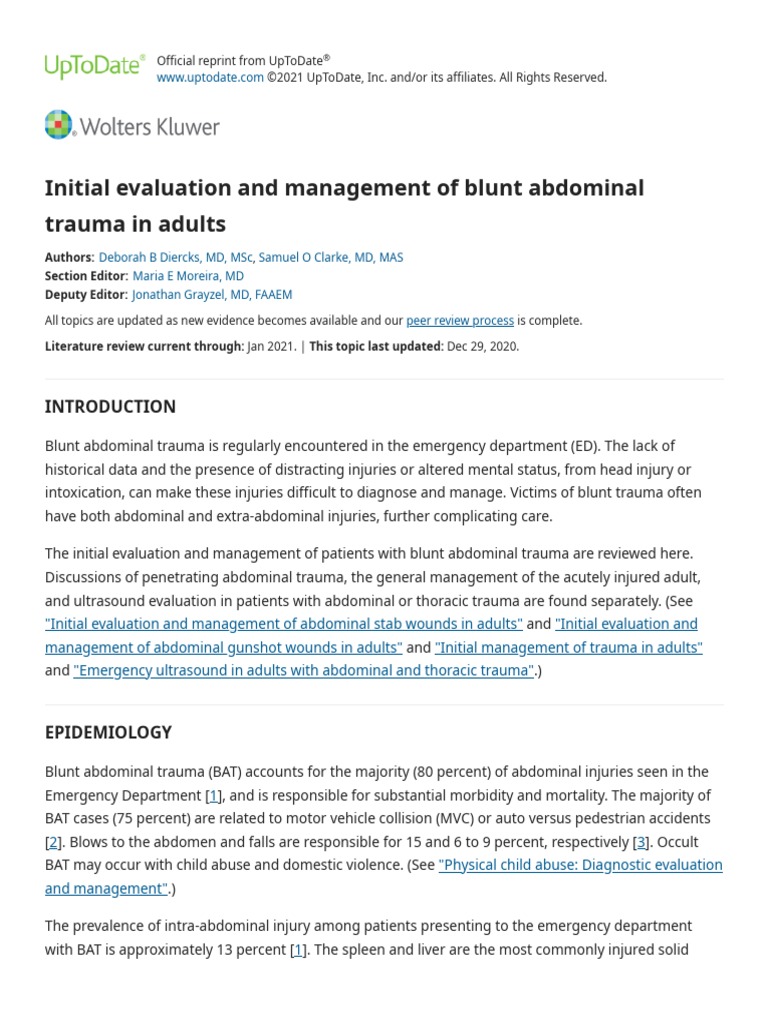 Initial Evaluation and Management of Blunt Abdominal Trauma in Adults ...