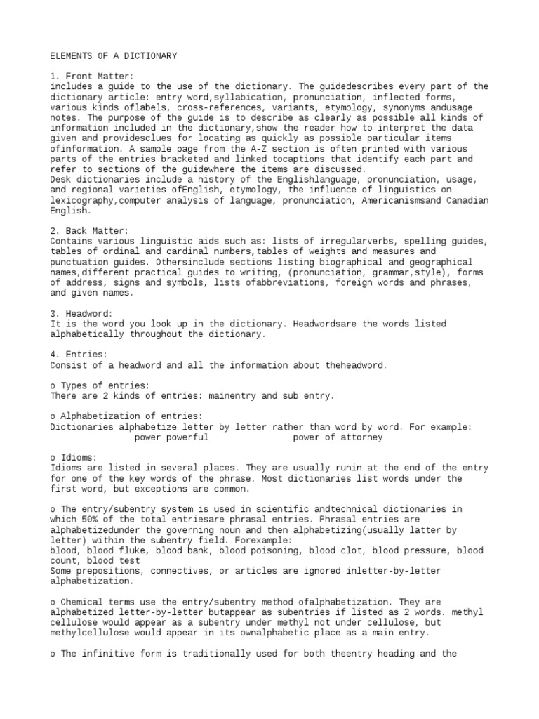 Elements of Dictionary | PDF | Dictionary | Word