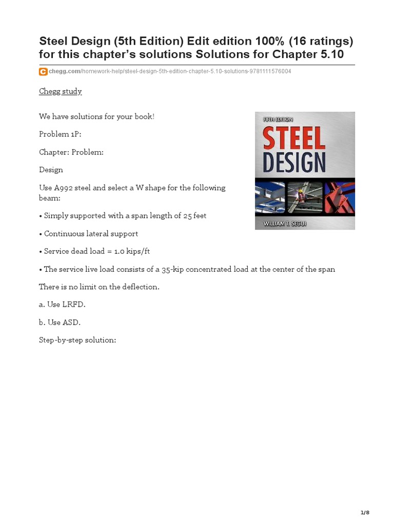Steel Design 5th Edition Edit Edition 100 16 Ratings For This Chapters ...
