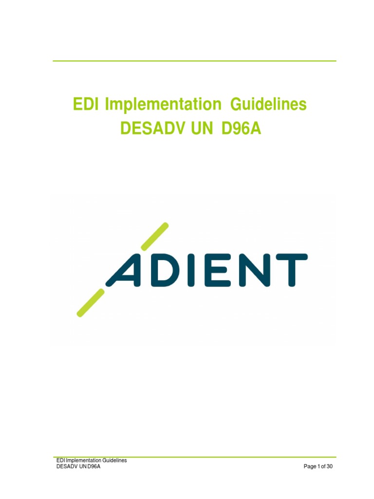 Adient - EDI Implementation Guide - DESADV UN D96A - Updated Logo | PDF | Packaging And Labeling ...