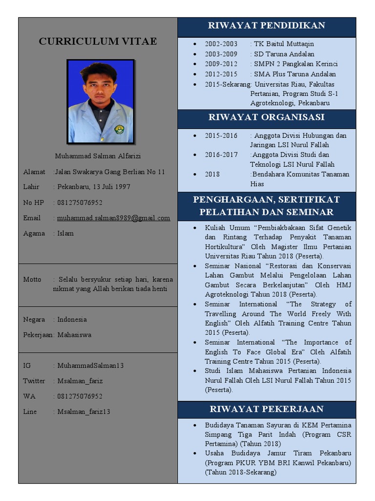CV Muhammad Salman Alfarizi | PDF | Teknologi & Rekayasa