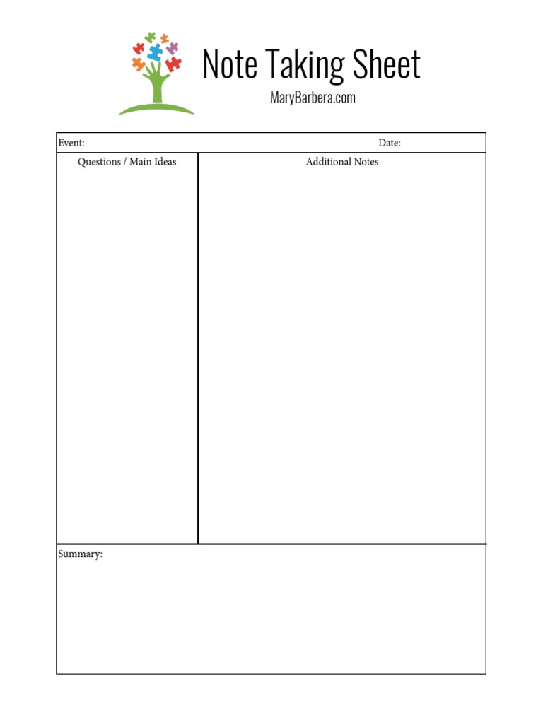 Note Taking Sheet Template | PDF