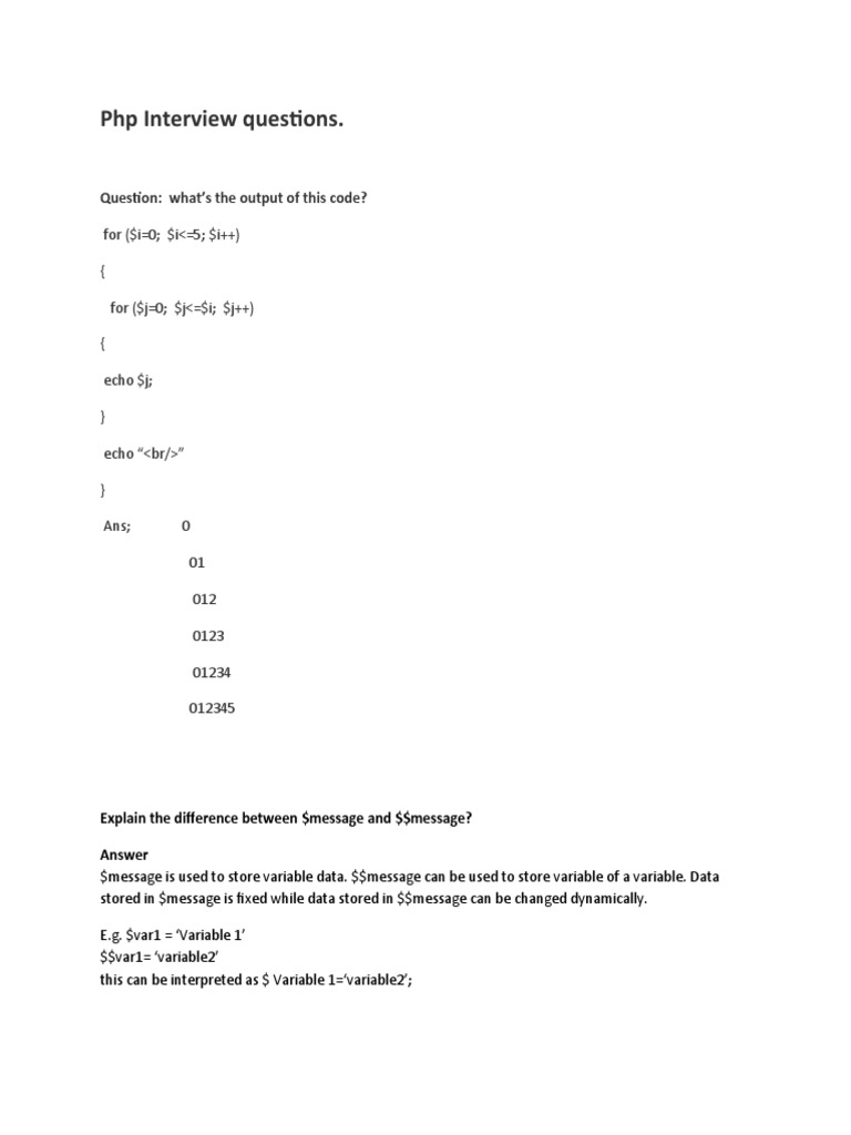 Php Interview Questions Question Whats The Output Of This Code Pdf Cookie Php