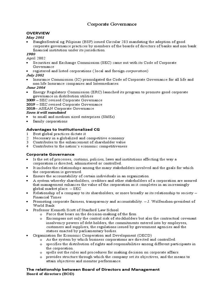 Corporate Governance Notes | PDF | Corporate Governance | Governance