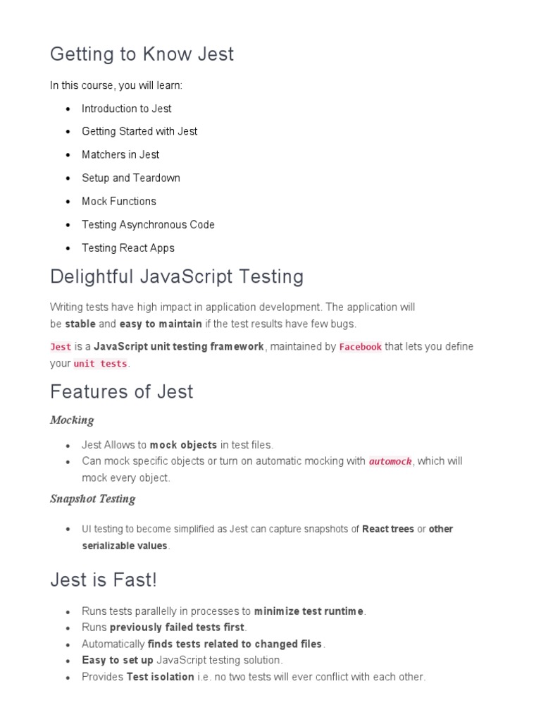 An In Depth Guide To Testing Javascript Applications With Jest Pdf Callback Computer