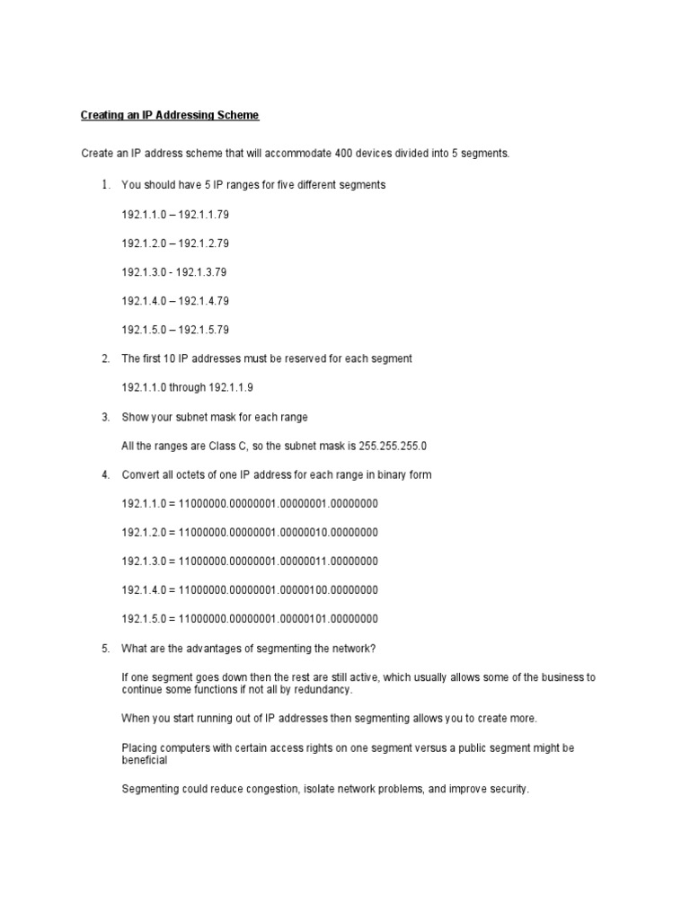 Creating An Ip Addressing Scheme Pdf Ip Address Computer Network