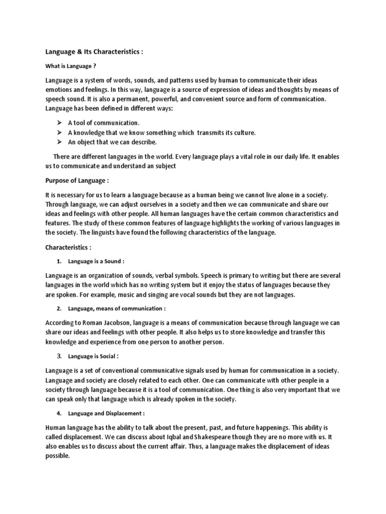 Language, Characteristics & Functions | PDF | Feeling | Idea