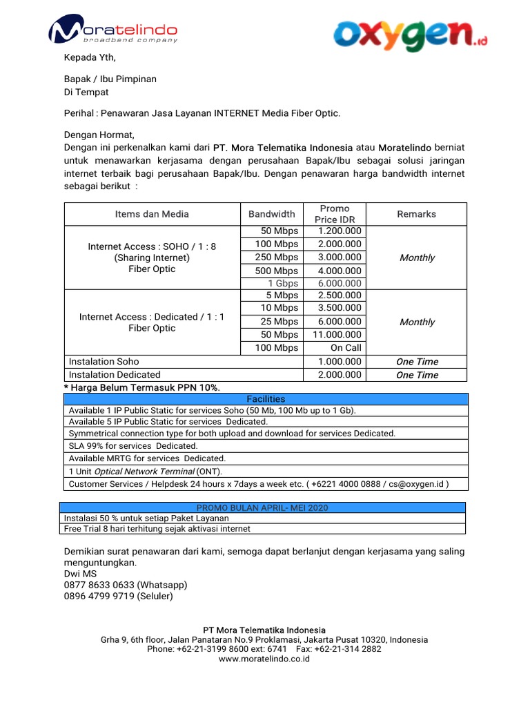 Quotation Oxygen Paket Soho Dan Dedicated | PDF