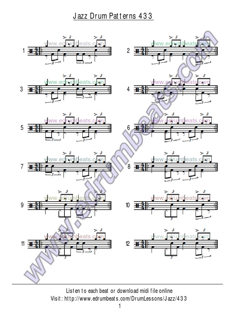 Jazz Drum Patterns 433: Listen To Each Beat or Download Midi File ...