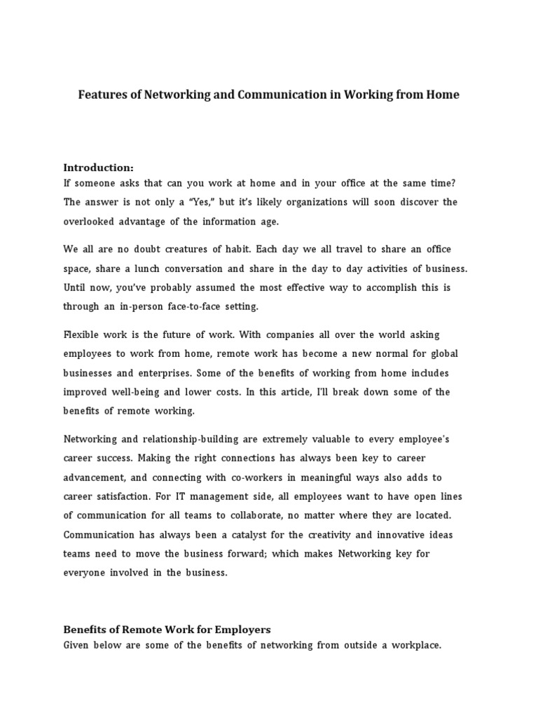 Benefits of Working From Home | PDF | Employment | Labor