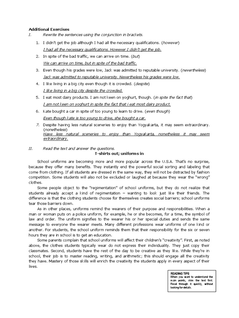 Contrastive Conjunctions and Discussion Text (Assignment) | PDF | Clothing